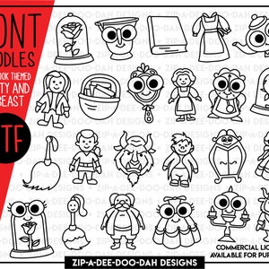 Beauty and the Beast Doodle Font zip-a-dee-doo-dah Designs - Etsy