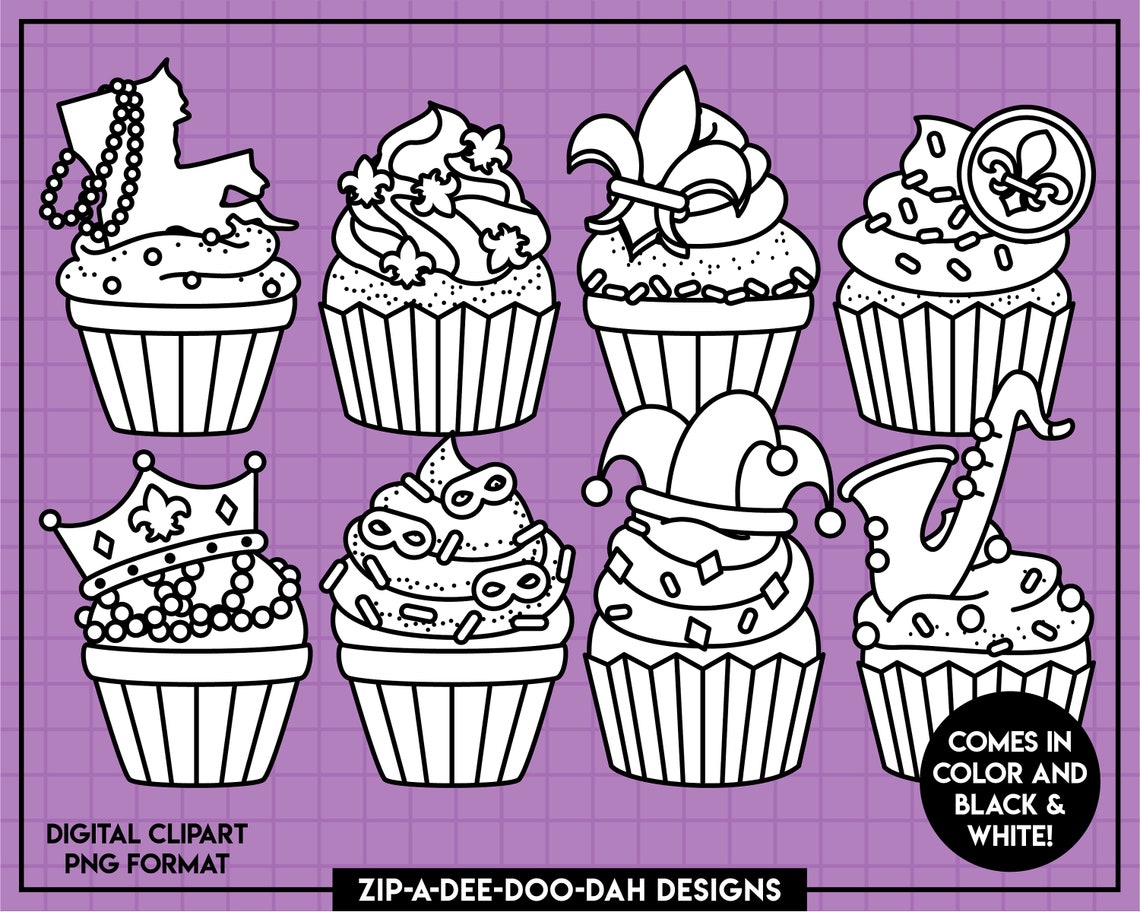 Mardi Gras Cupcakes Clipart Set zip-a-dee-doo-dah Designs - Etsy