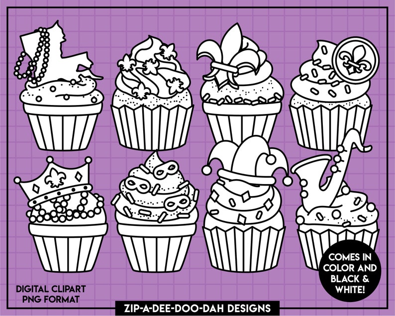 Mardi Gras Cupcakes Clipart Set zip-a-dee-doo-dah Designs - Etsy
