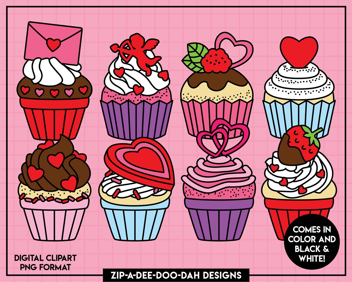 Valentine's Day Cupcakes Clipart Set zip-a-dee-doo-dah Designs - Etsy