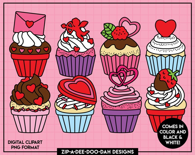 Valentine's Day Cupcakes Clipart Set zip-a-dee-doo-dah - Etsy