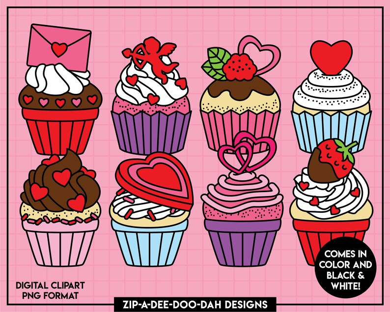 Valentine's Day Cupcakes Clipart Set zip-a-dee-doo-dah Designs - Etsy