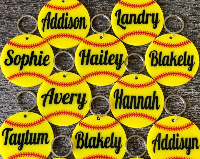 Personalized Softball Keychains: Solid Yellow Acrylic With | Etsy