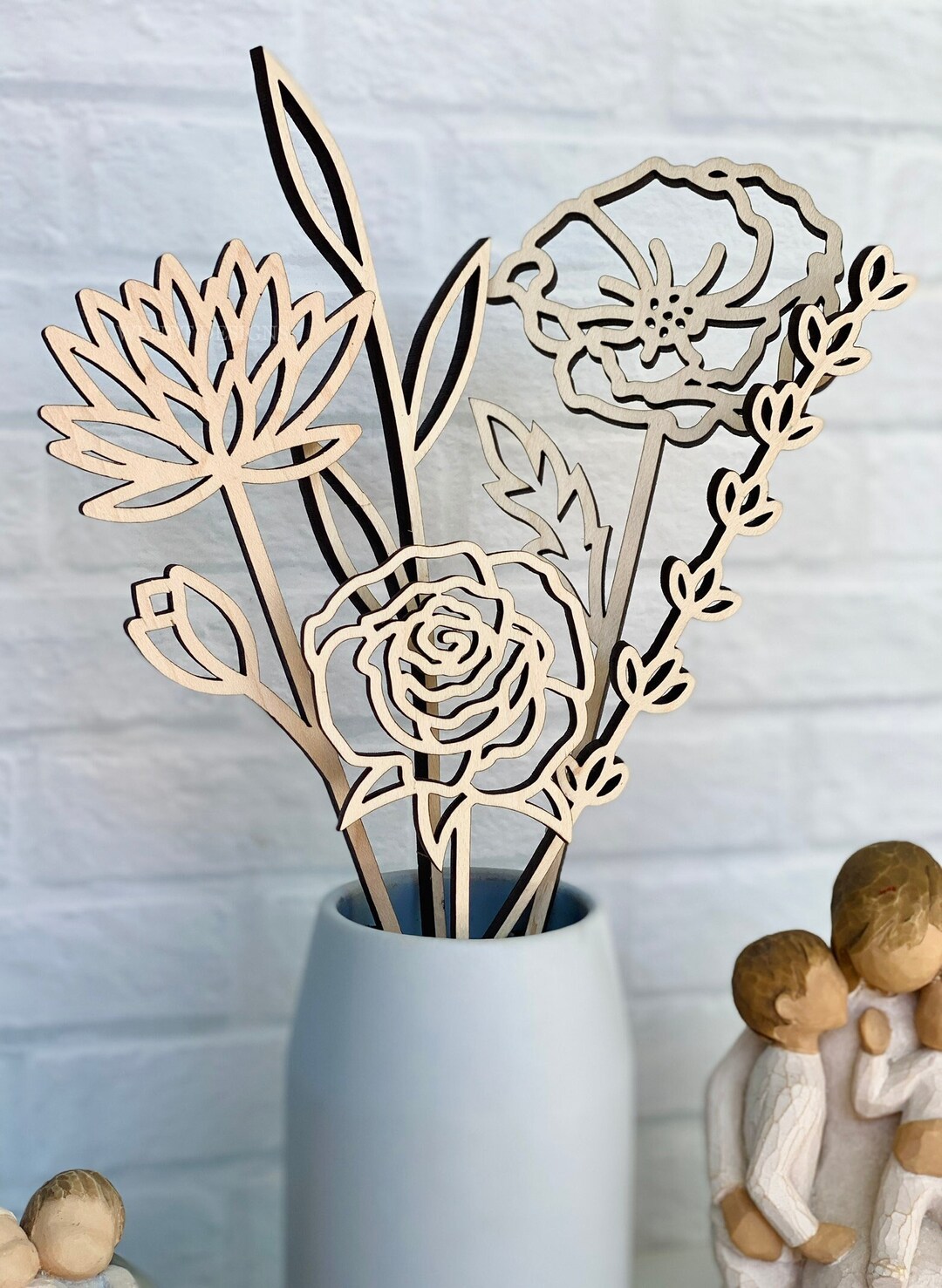Birth Month Stems, Wooden Flowers, Birth Month Bouquets, Natural Wood ...