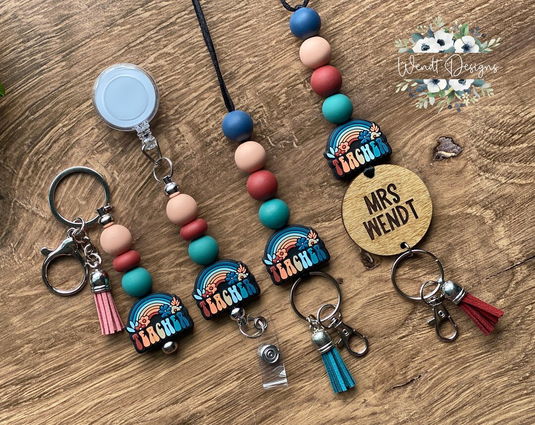 Boho Teacher Lanyard and Beaded Accessories, Beaded Teacher Lanyard ...
