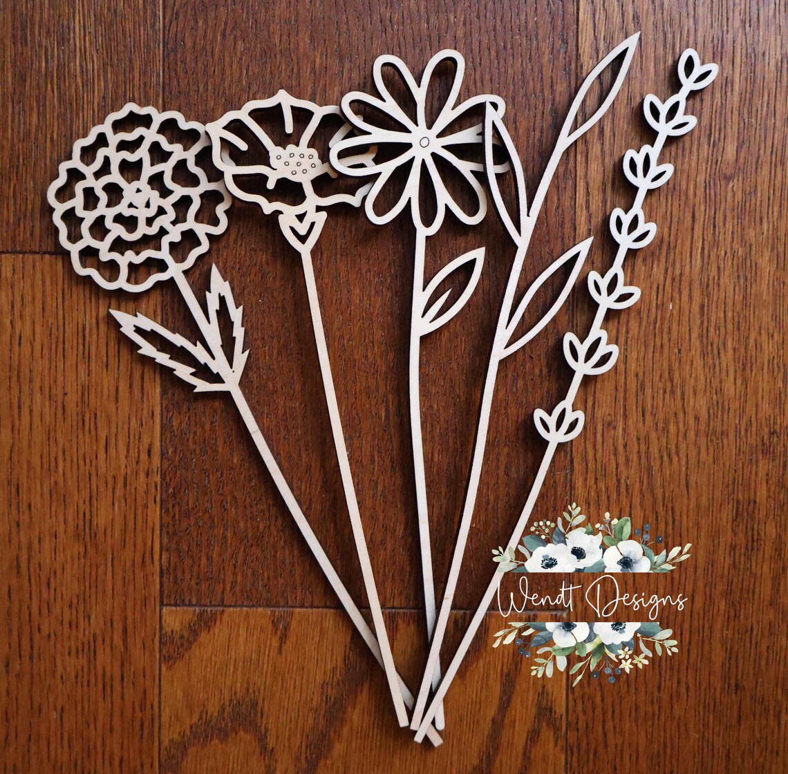 Birth Month Stems, Wooden Flowers, Birth Month Bouquets, Natural Wood ...