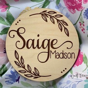 Engraved Mini Name Round, Personalized Baby Name Announcement, Newborn ...