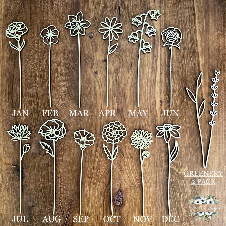 Birth Month Stems, Wooden Flowers, Birth Month Bouquets, Natural Wood ...