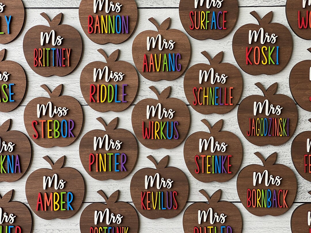 Teacher Apple Magnets, Personalized Teacher Name Magnets, Teacher ...