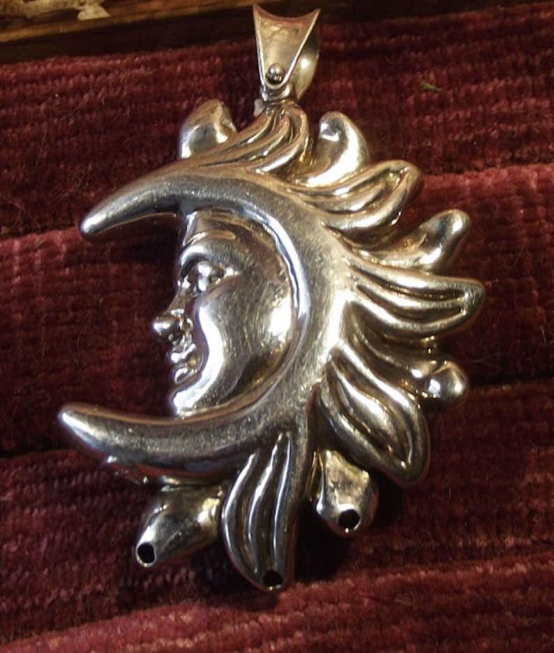 Sterling Silver Sun Moon Face Puffy Large Pendant. Italian Made. - Etsy