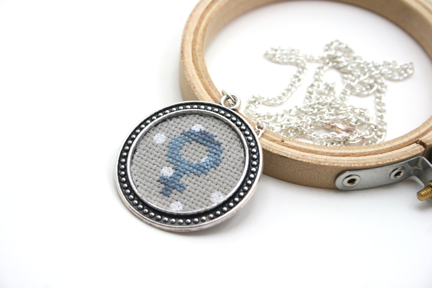 Feminist Necklace Feminist Cross Stitch Embroidery Necklace Female ...