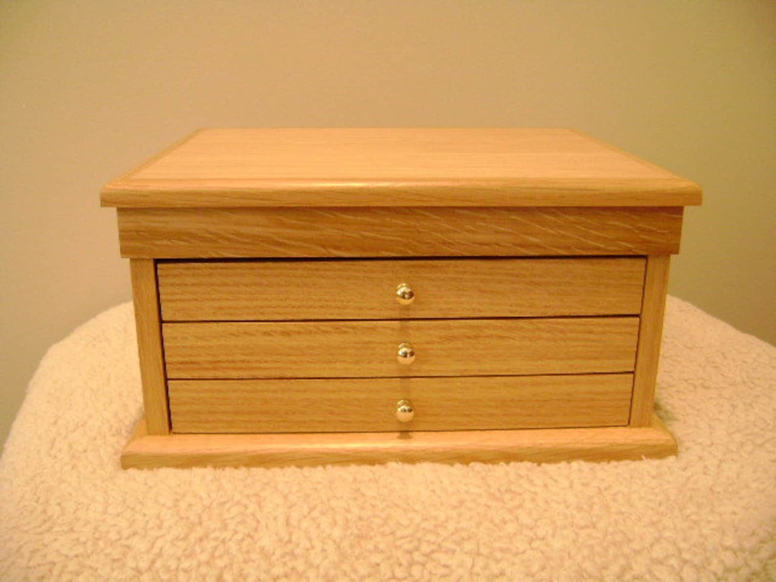 Handcrafted White Oak Jewelry Box - 3 Drawers With Top Tray - Etsy