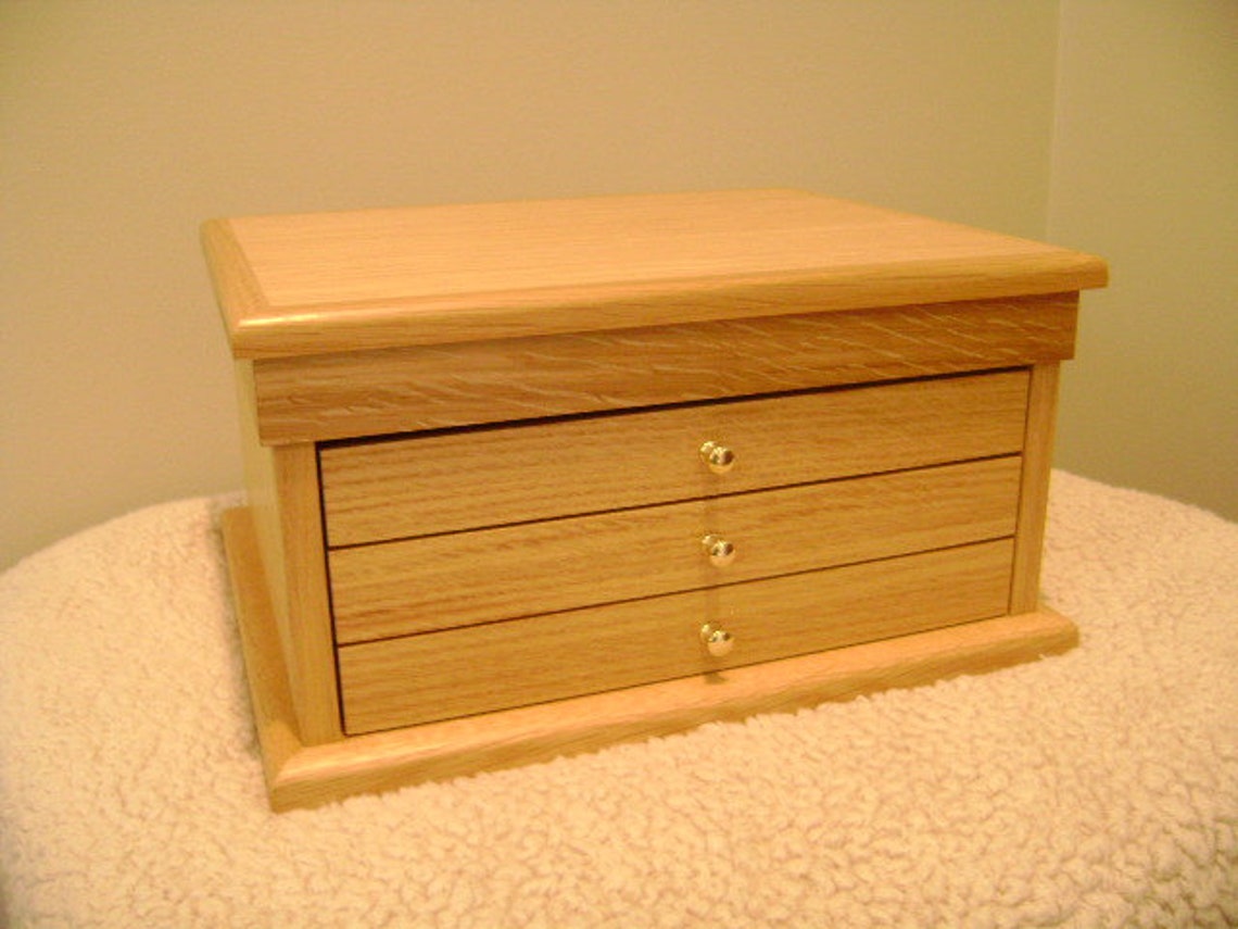 Handcrafted White Oak Jewelry Box - 3 Drawers With Top Tray - Etsy