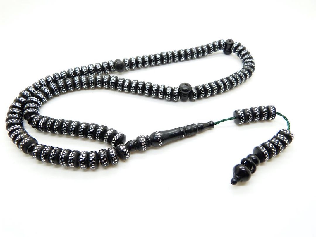Black Inlaid Coquilla Nut Shadhili Subha Sebha Tasibh Misbaha Prayer ...