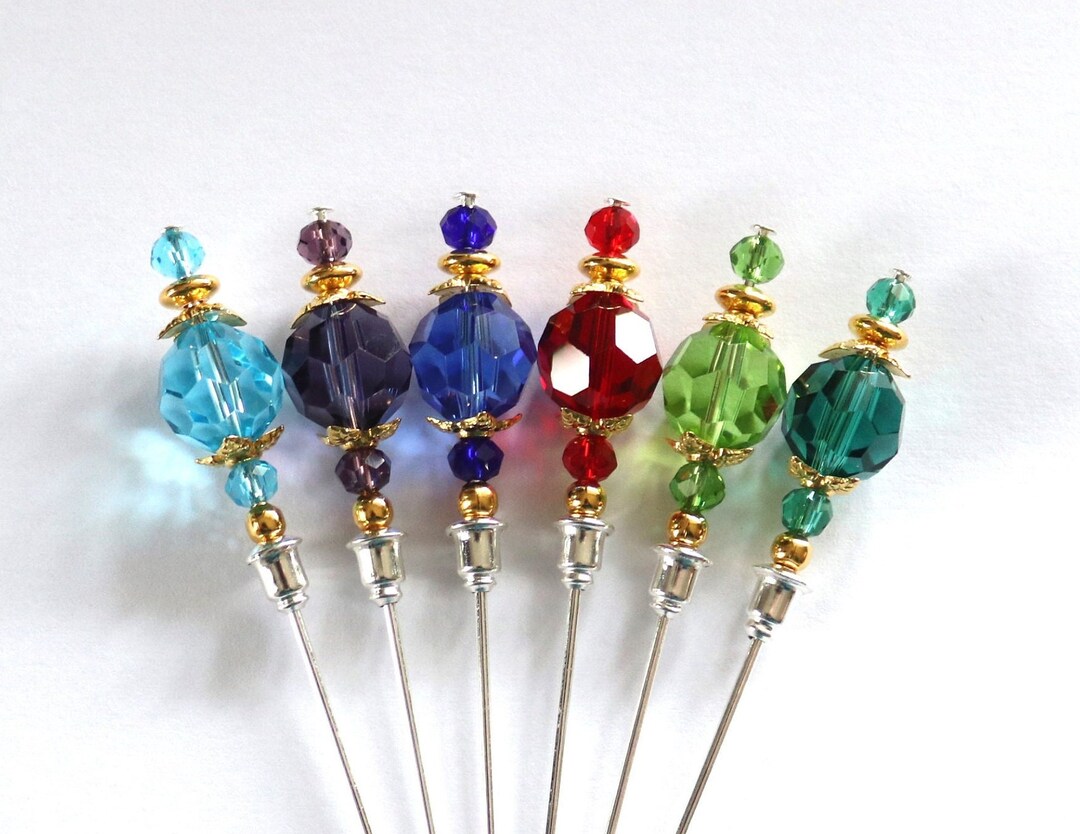 Hat Pins Set of 6 X 75mm Multi Coloured Glass Vintage Antique Style ...