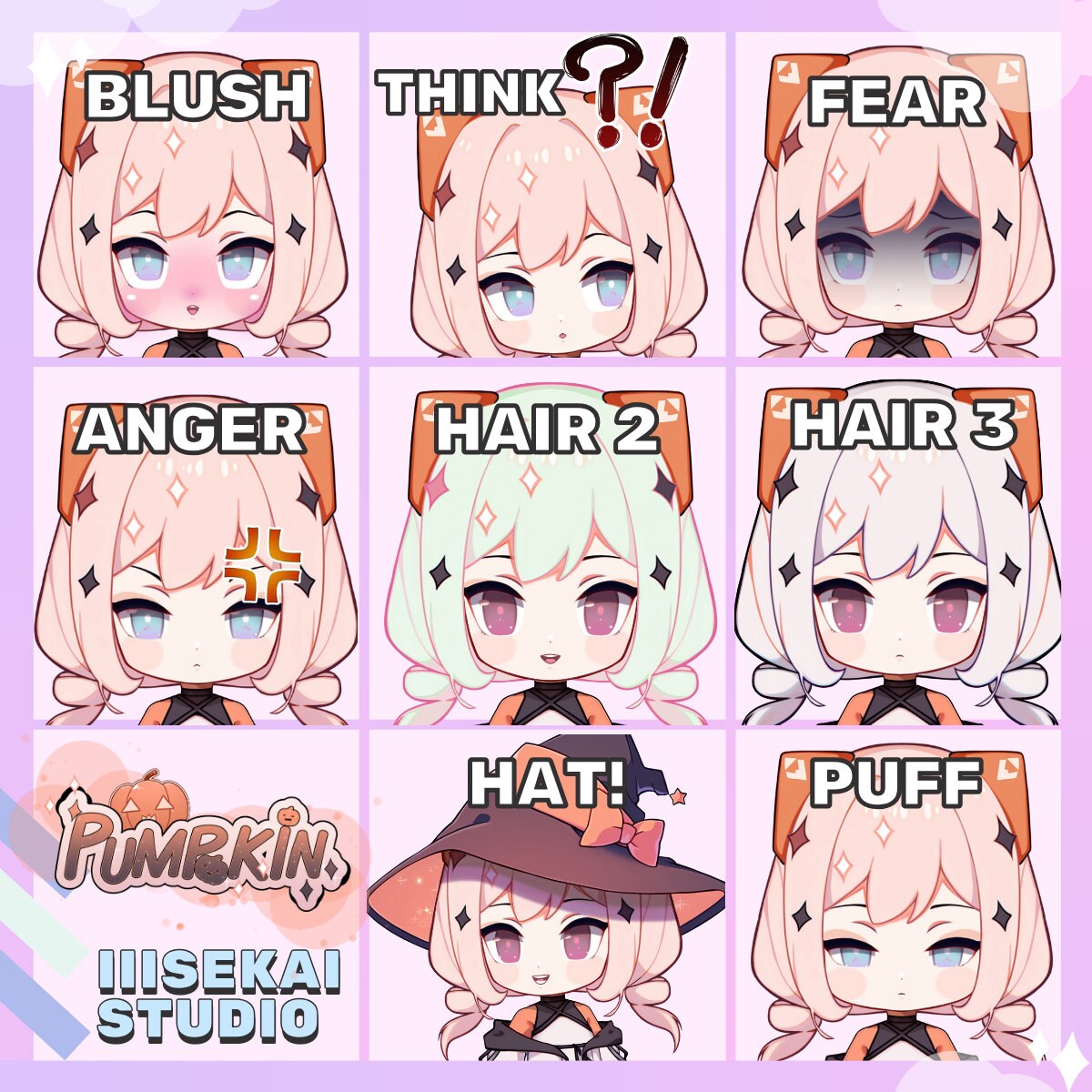 Pumpkin Chubble - Live2d Vtuber Model - (ready to Use) Premade Affordable Chibi Vtubers - Etsy