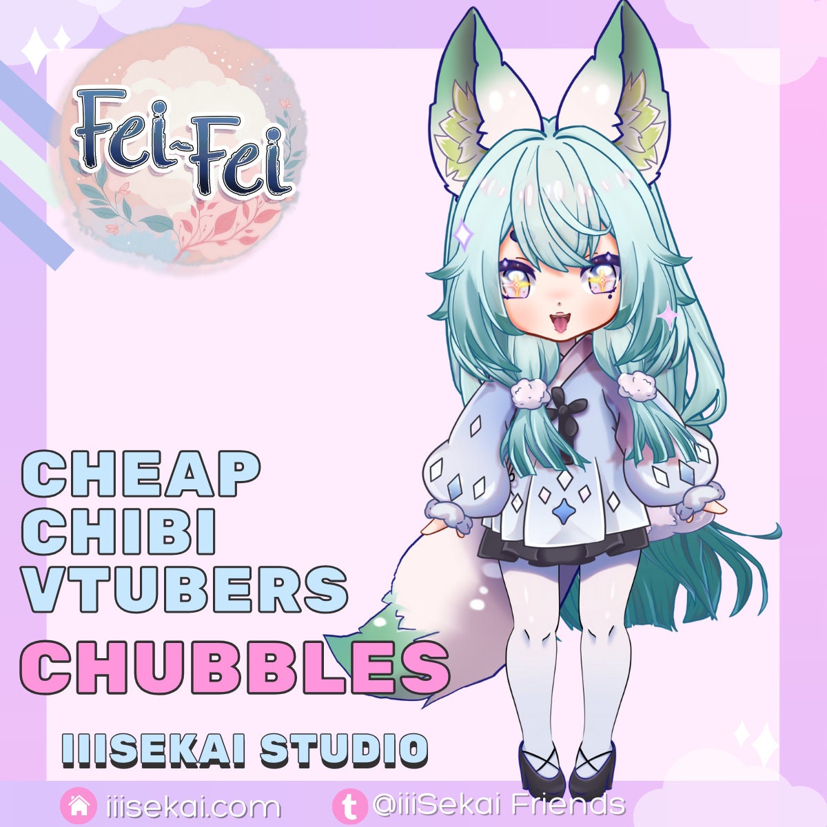 Fei-fei Chubble V-bridger Live2d Vtuber Model ready to Use Premade Chibi Vtubers Fox Girl Vtuber ...