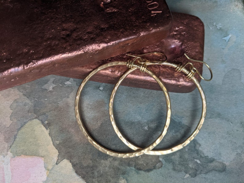 Golden Brass Hammered Hoop Earrings - Small or Large - Minimalist ...