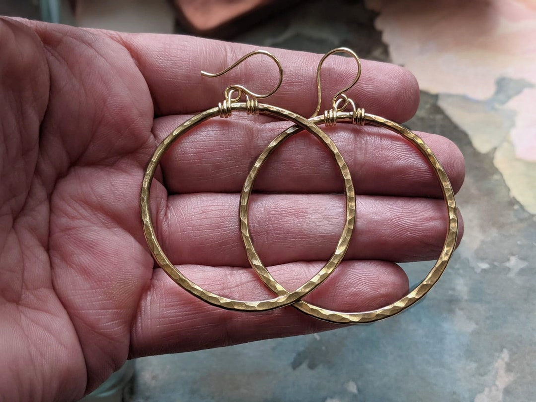 Golden Brass Hammered Hoop Earrings - Small or Large - Minimalist ...