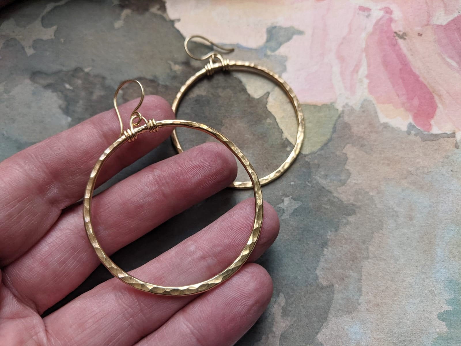 Golden Brass Hammered Hoop Earrings - Small or Large - Minimalist ...