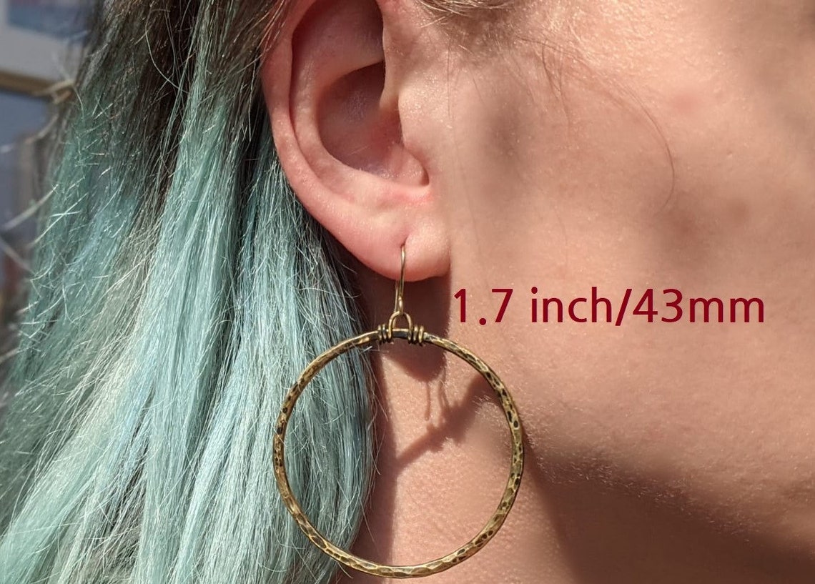 Golden Brass Hammered Hoop Earrings - Small or Large - Minimalist ...