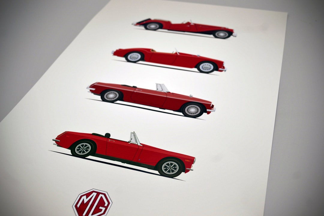 Unframed 11x17 Inch Color Print of Four Classic MG Sports Cars ...