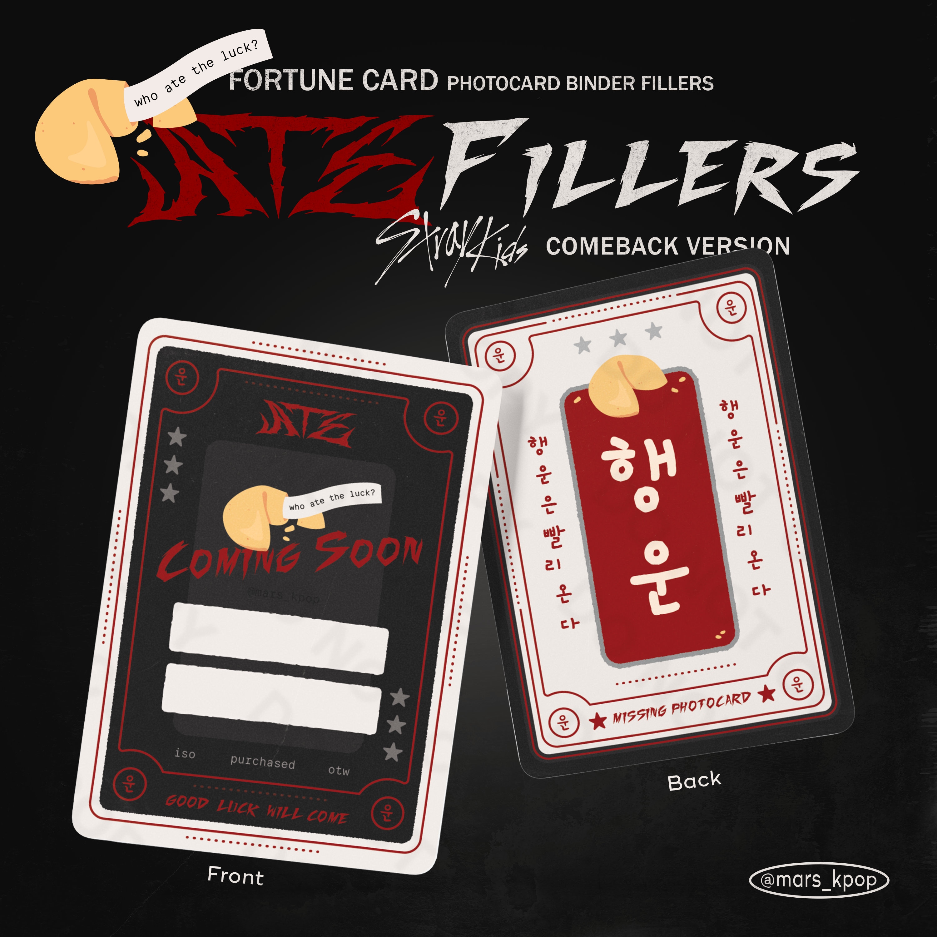 ATE Stray Kids Comeback Fortune Card Style Binder Fillers - Missing ...