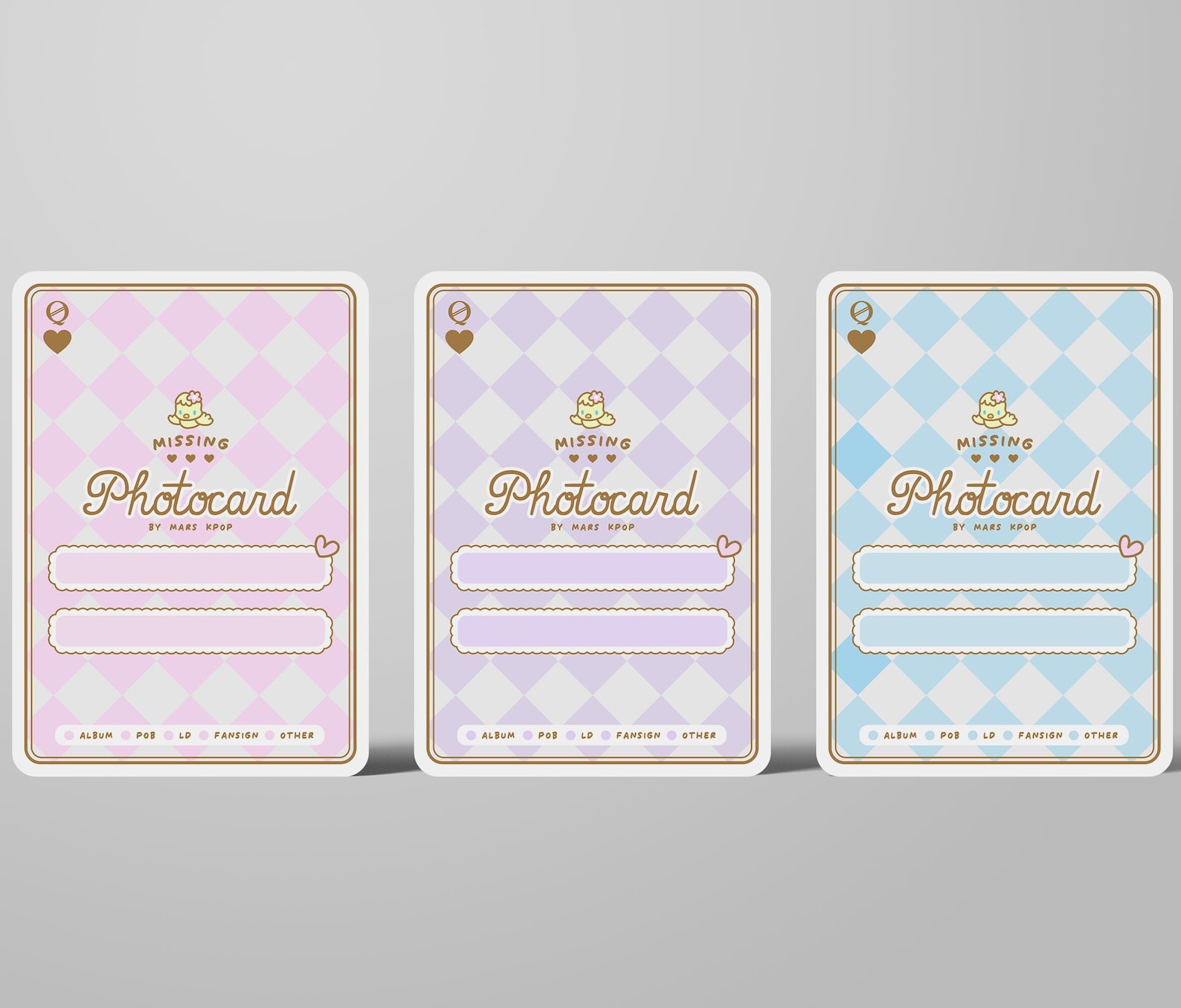 Laminated Cute Kpop Binder Fillers - Missing Photocard Placeholders - Etsy