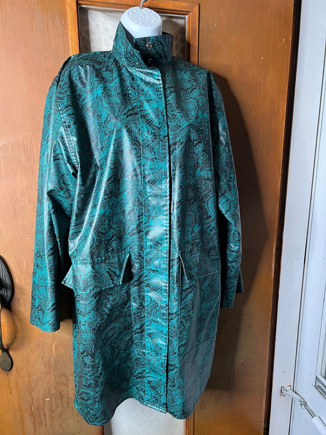 Vintage Womens 80s Wippette Shiny Pvc Vinyl Raincoat Slicker Rain ...