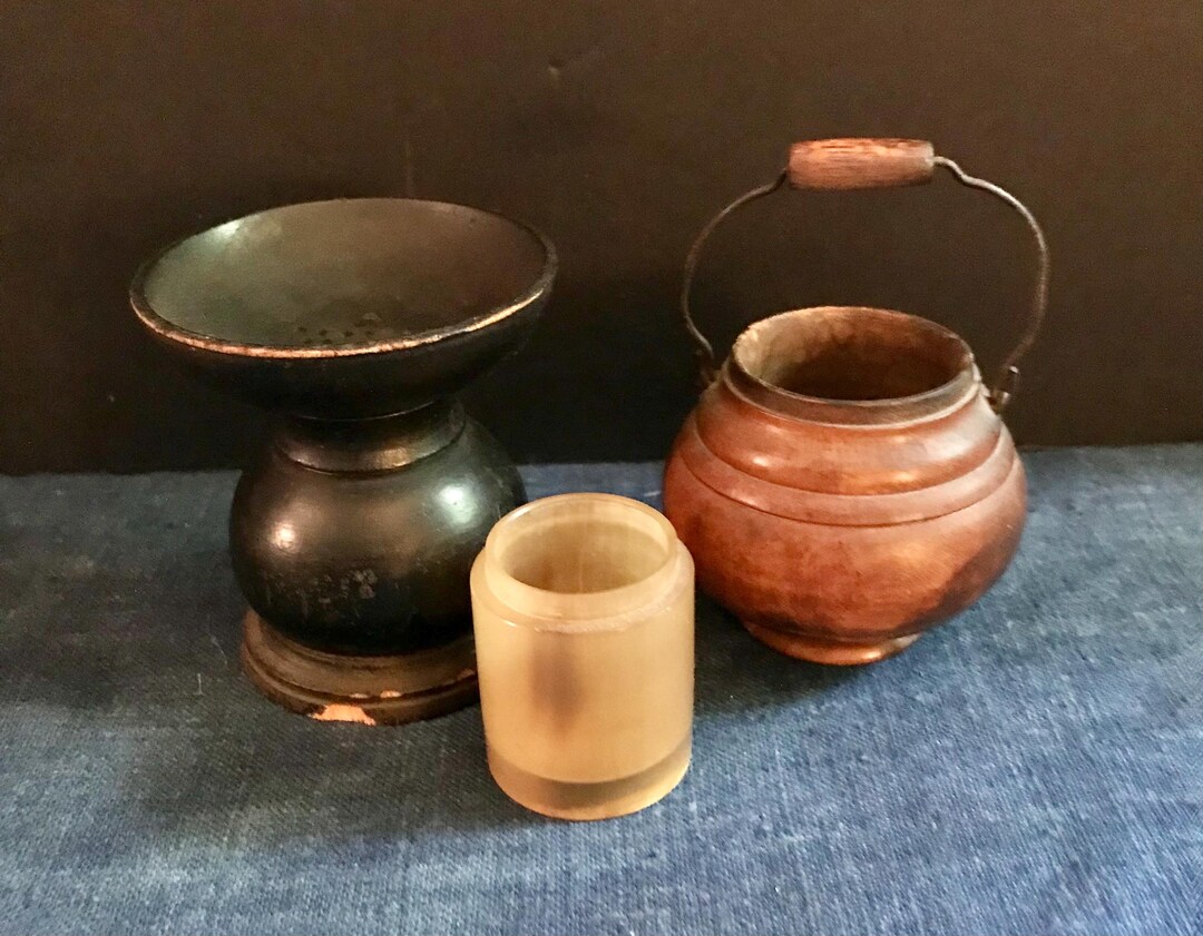 Antique Wooden Sander, Peaseware Pot, Horn Container - Etsy