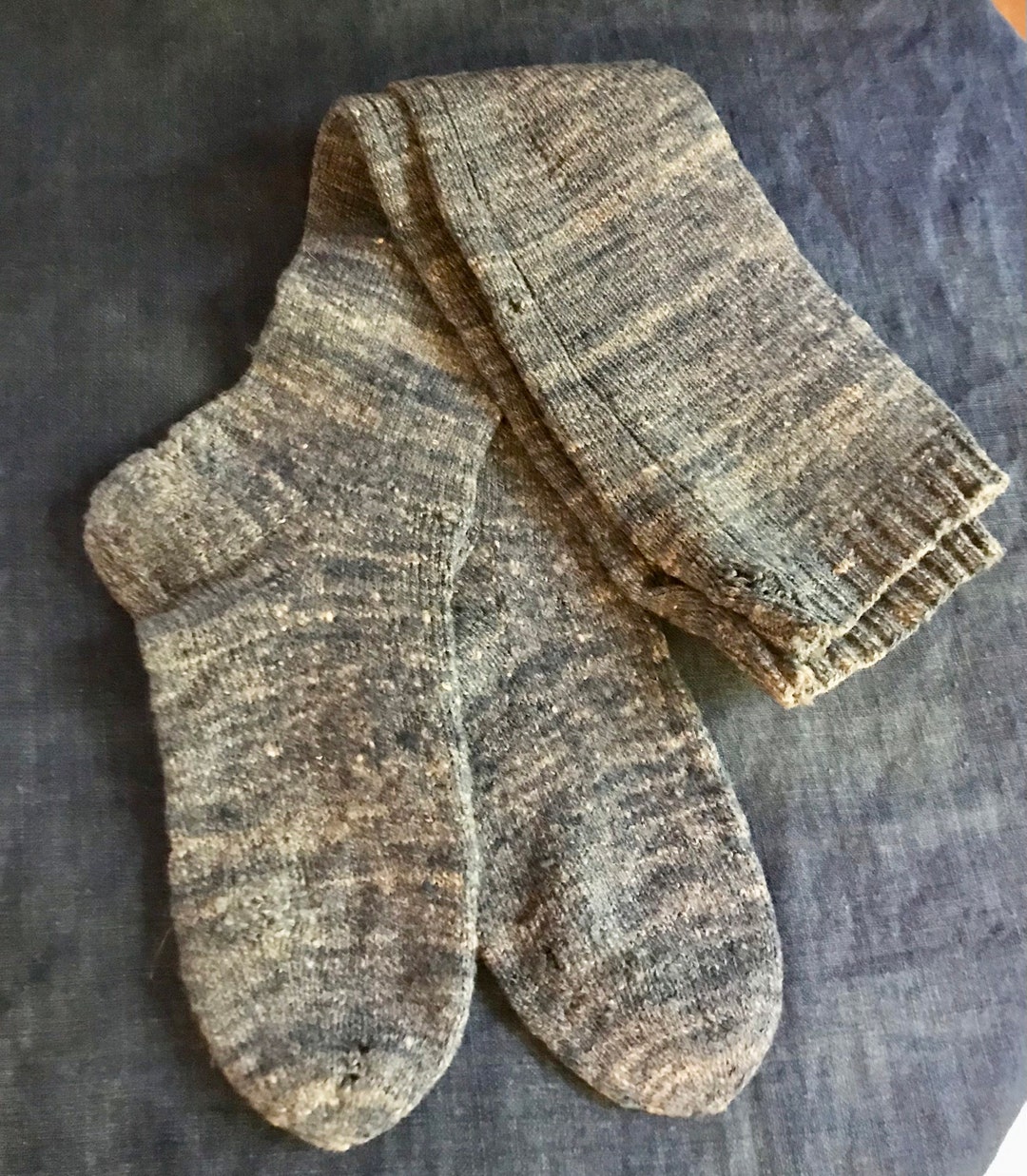 Antique Hand Knit Long Wool Socks, Heathered Blue - Etsy