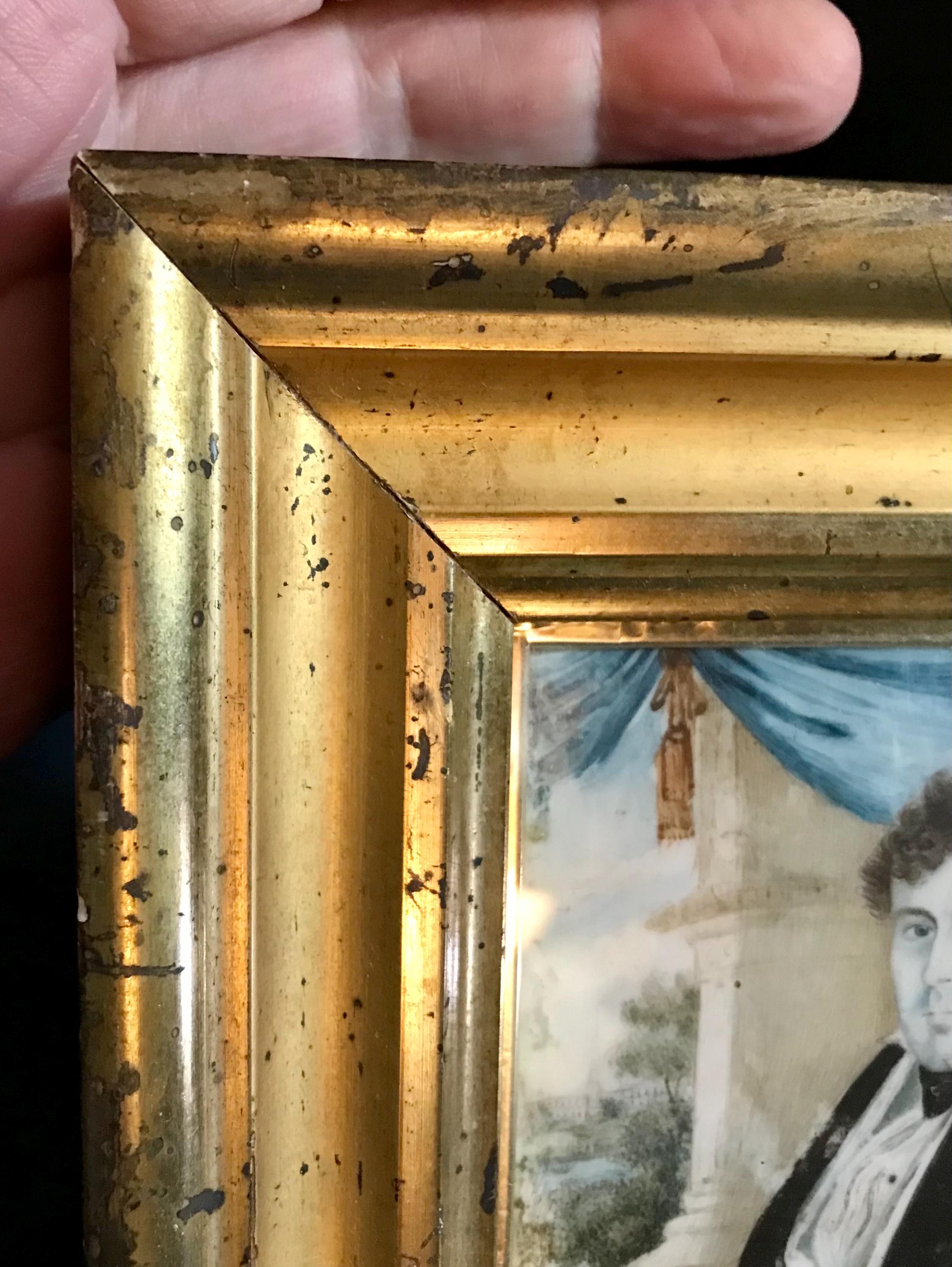 Antique Miniature Painting, Portrait of Man in Original Gilt Frame - Etsy