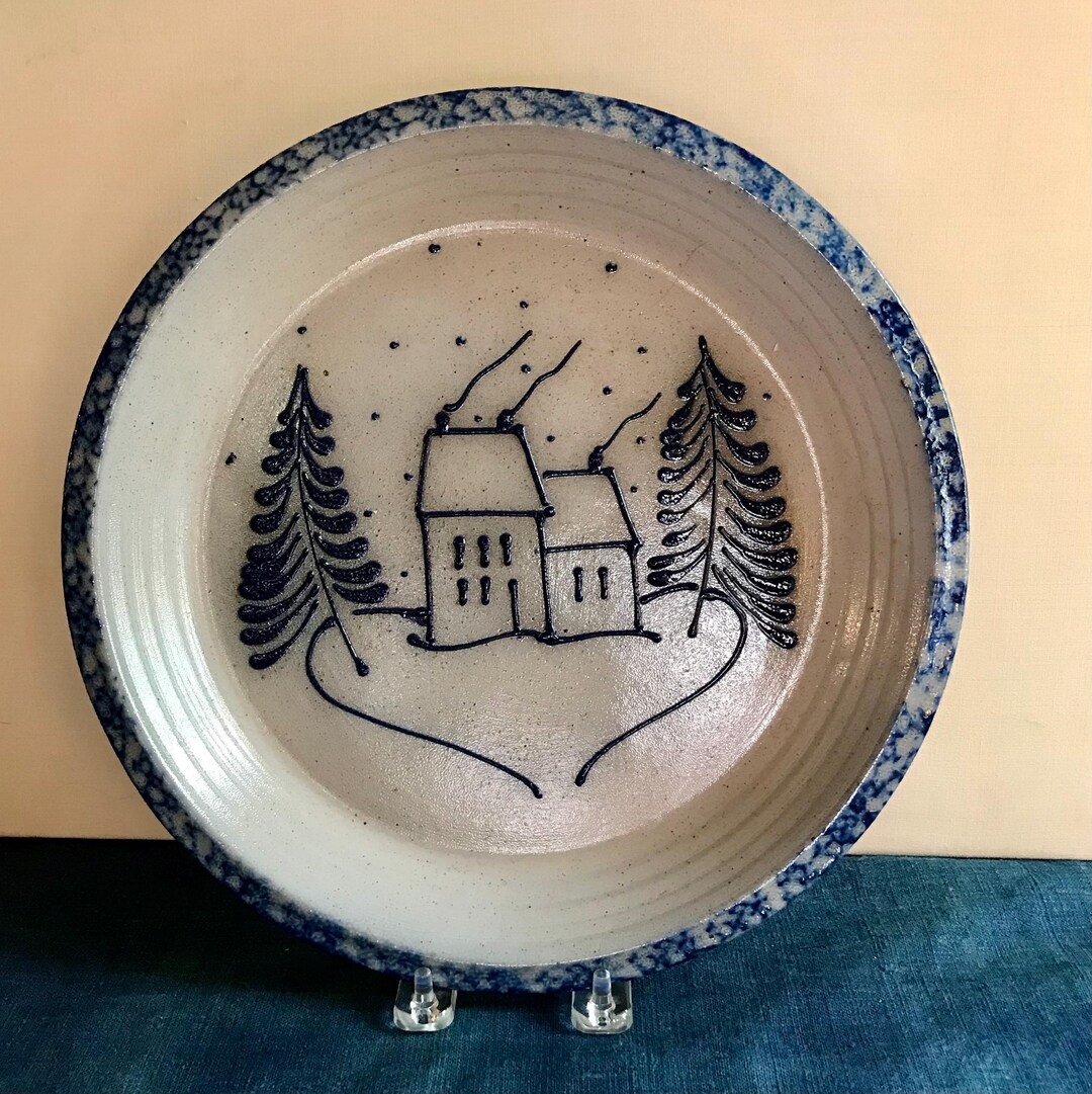 Eldreth Pottery Salt Glazed Pie Plate, Cobalt and Gray, 1989 - Etsy