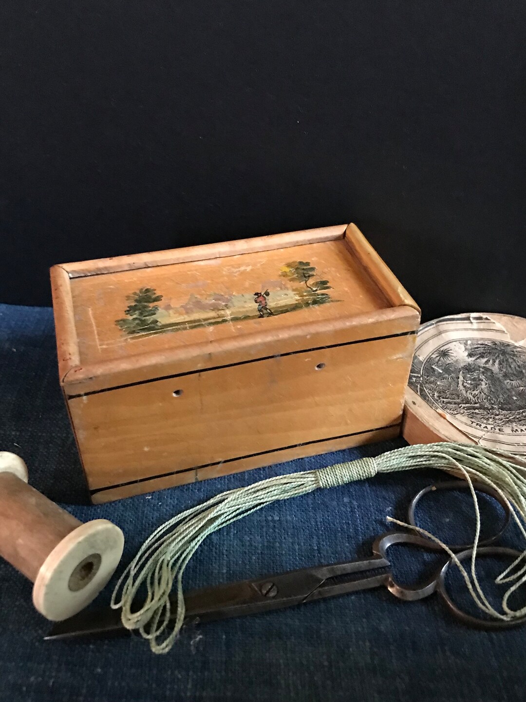 Antique Mauchline Ware Wooden Thread Box - Etsy