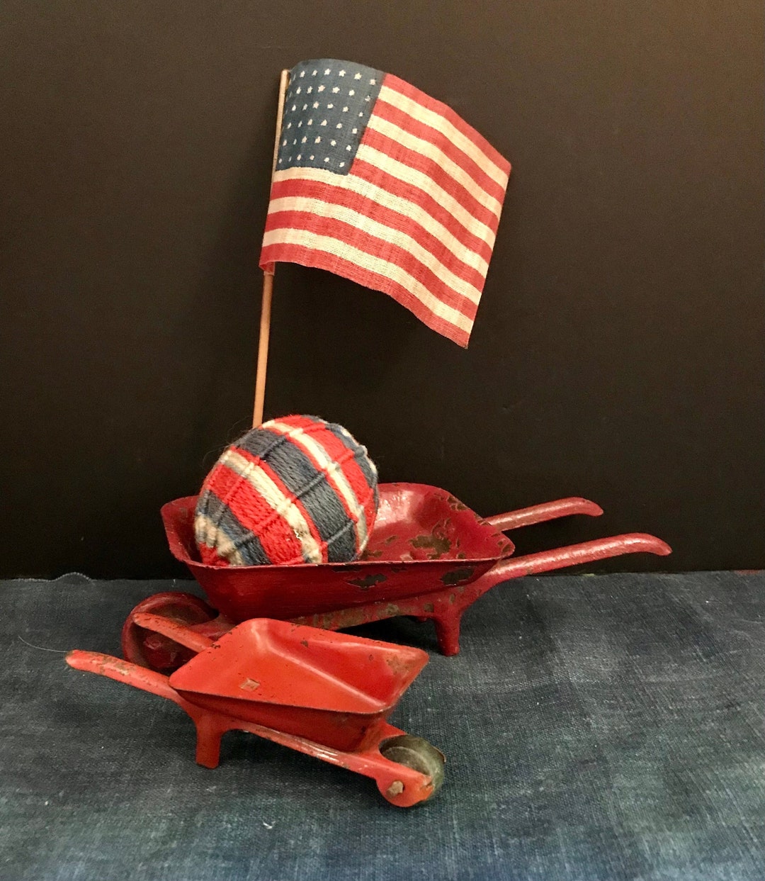 Antique Tin Toy Miniature Wheelbarrow, Red and Green - Etsy