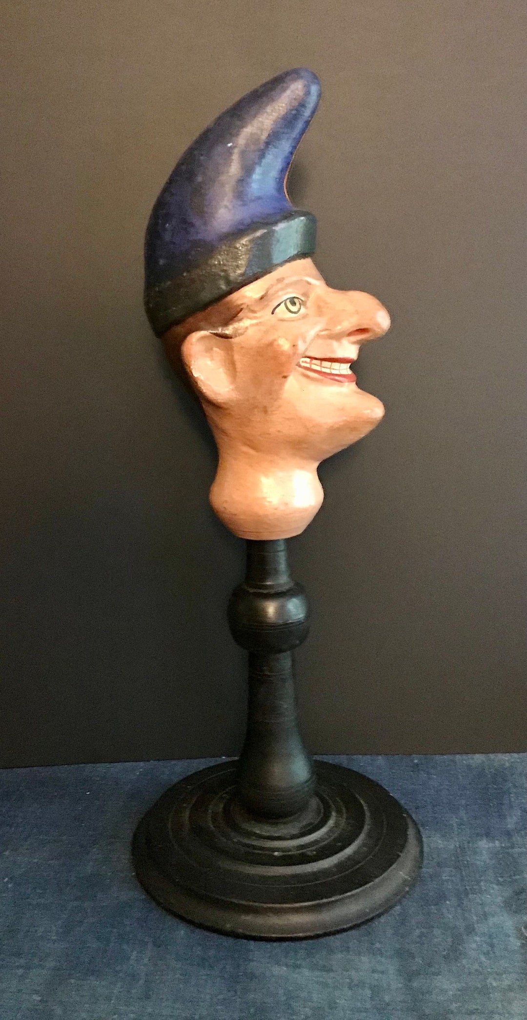 Antique Wooden Painted Puppet Head, Jester, Mr. Punch, on Wood Stand - Etsy