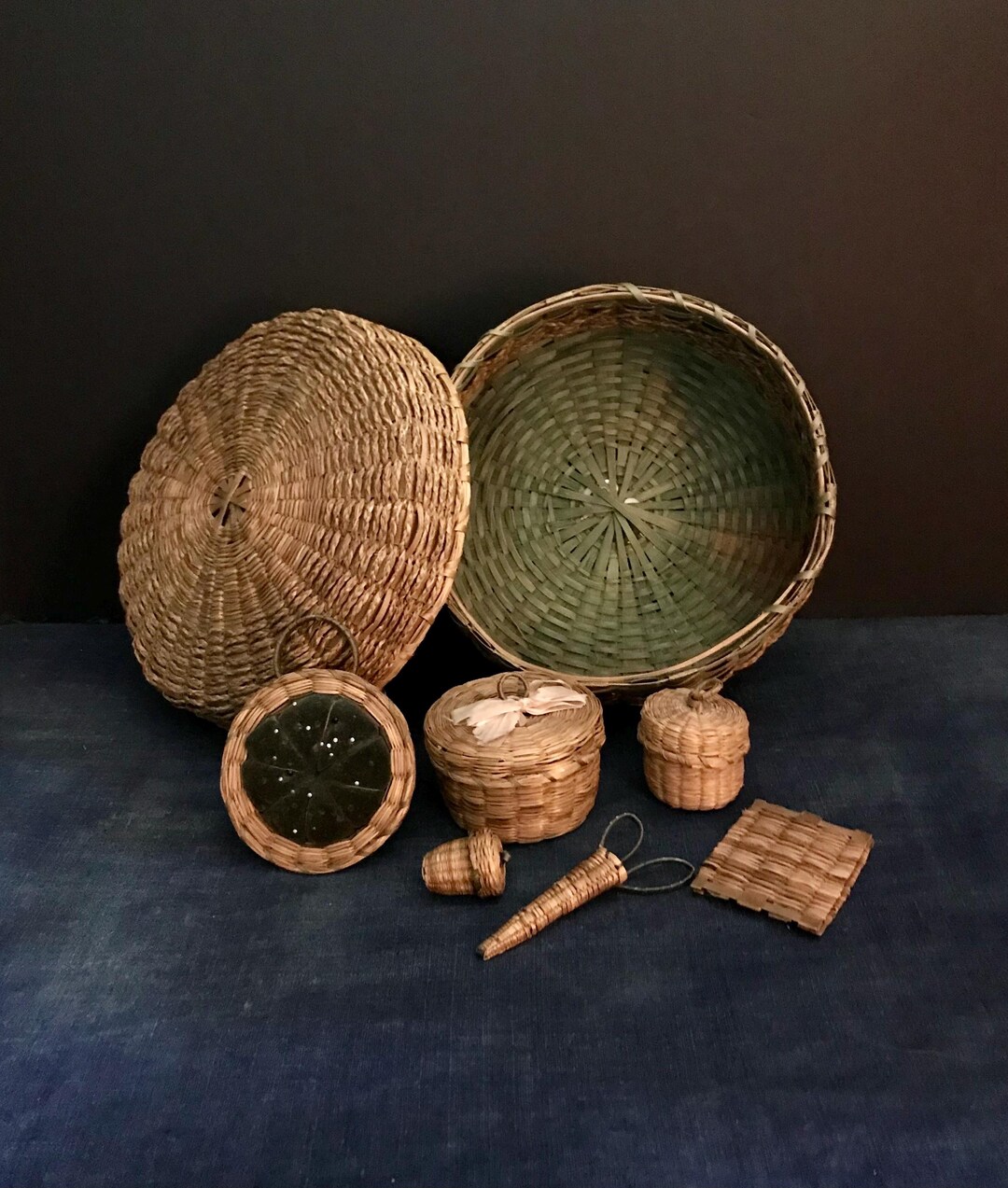 Antique Sewing Basket With Contents, Native American Sweetgrass and Ash ...