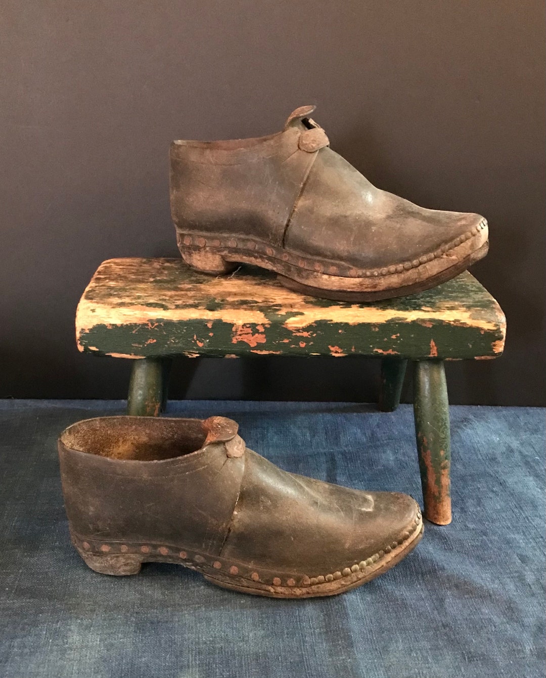 Antique 18th C. English Child's Clogs, Leather, Brass and Wood - Etsy