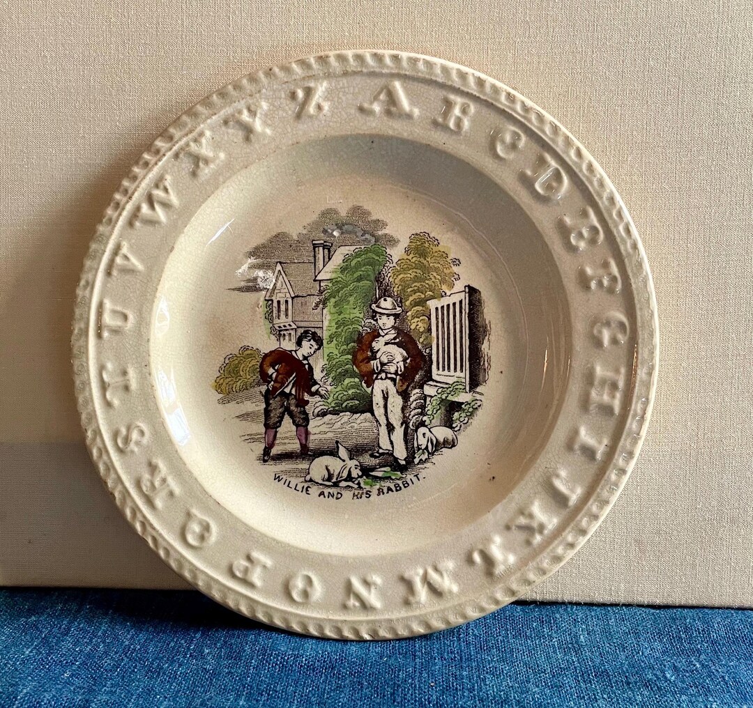 Antique Child's ABC Plate, Staffordshire Transfer, Willie and His ...