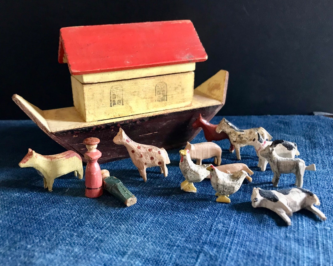 Antique Miniature German Toy Noah's Ark, 11 Animals, Noah and Wife - Etsy