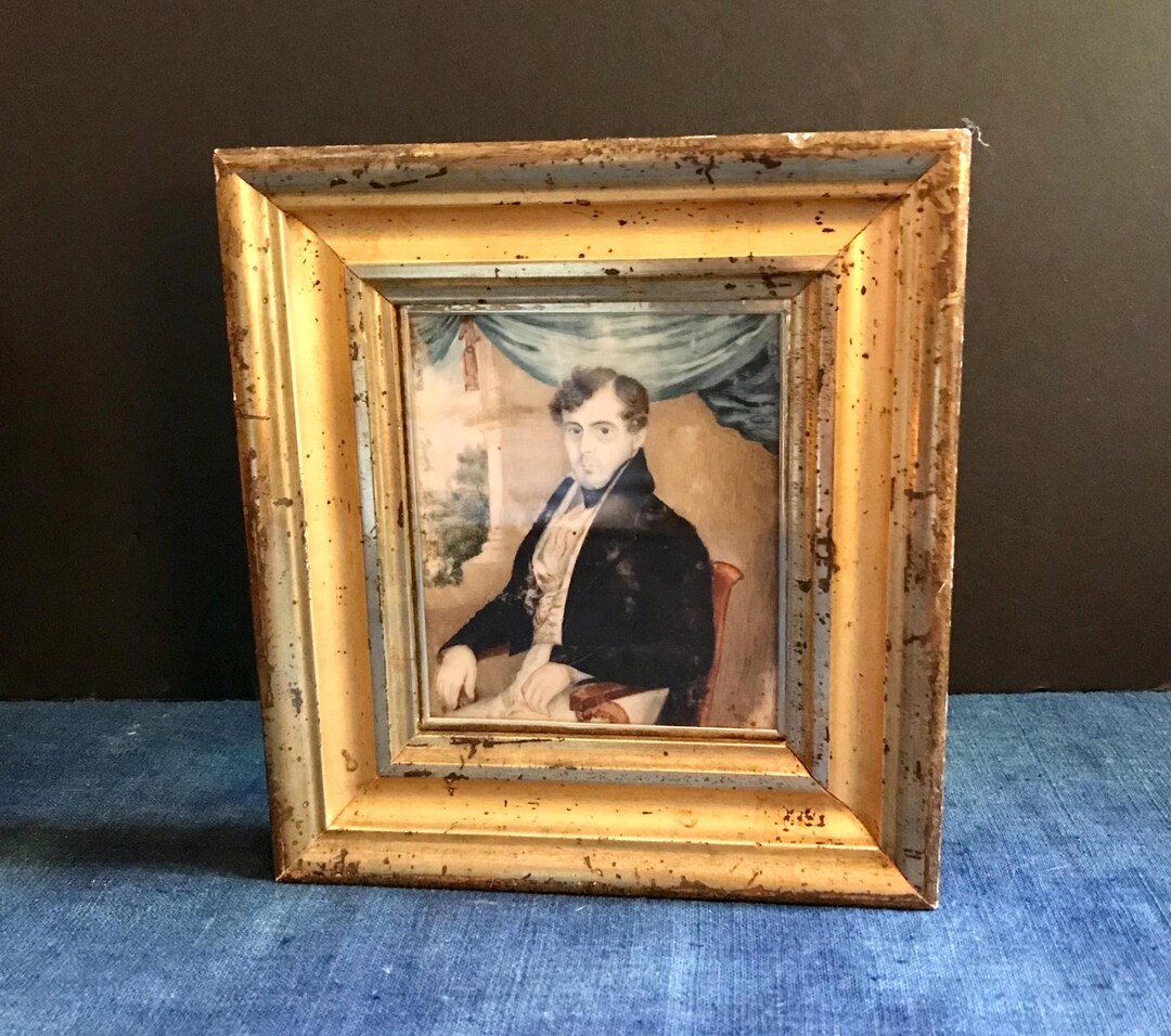 Antique Miniature Painting, Portrait of Man in Original Gilt Frame - Etsy