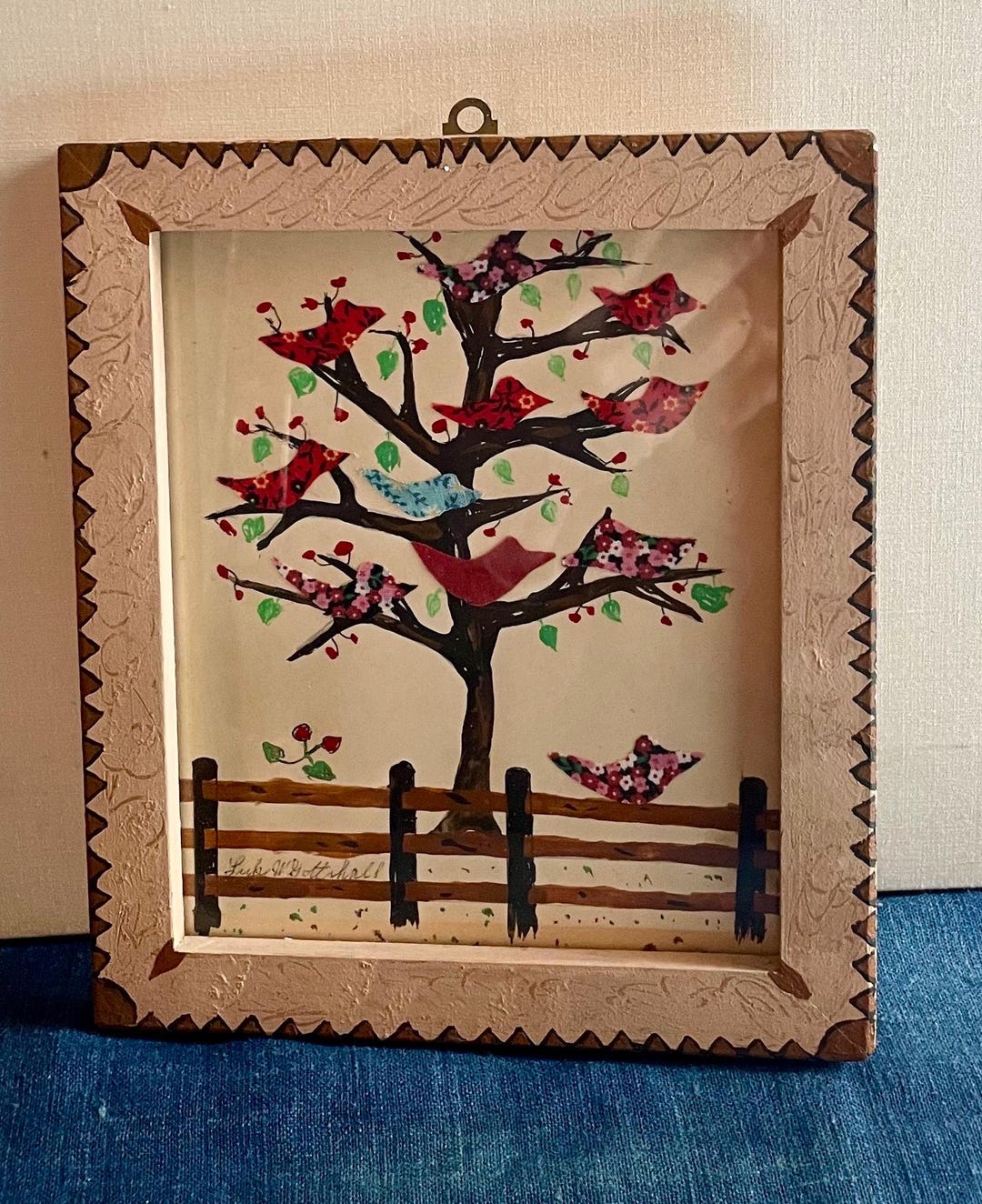 Vintage Luke Gottshall Bird Tree Collage in Frame - Etsy