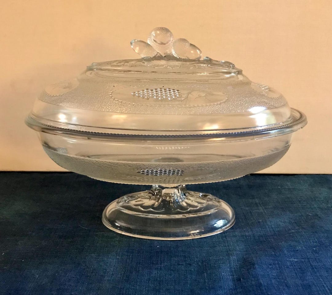 Antique Pressed Glass Compote, Stippled Grape, Doyle & Co., 1871 - Etsy