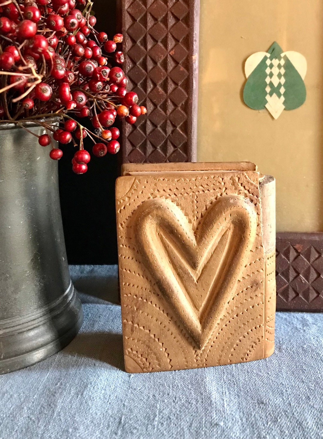Antique Wooden Book Shaped Box, Carved Heart, Spruce Gum Box - Etsy