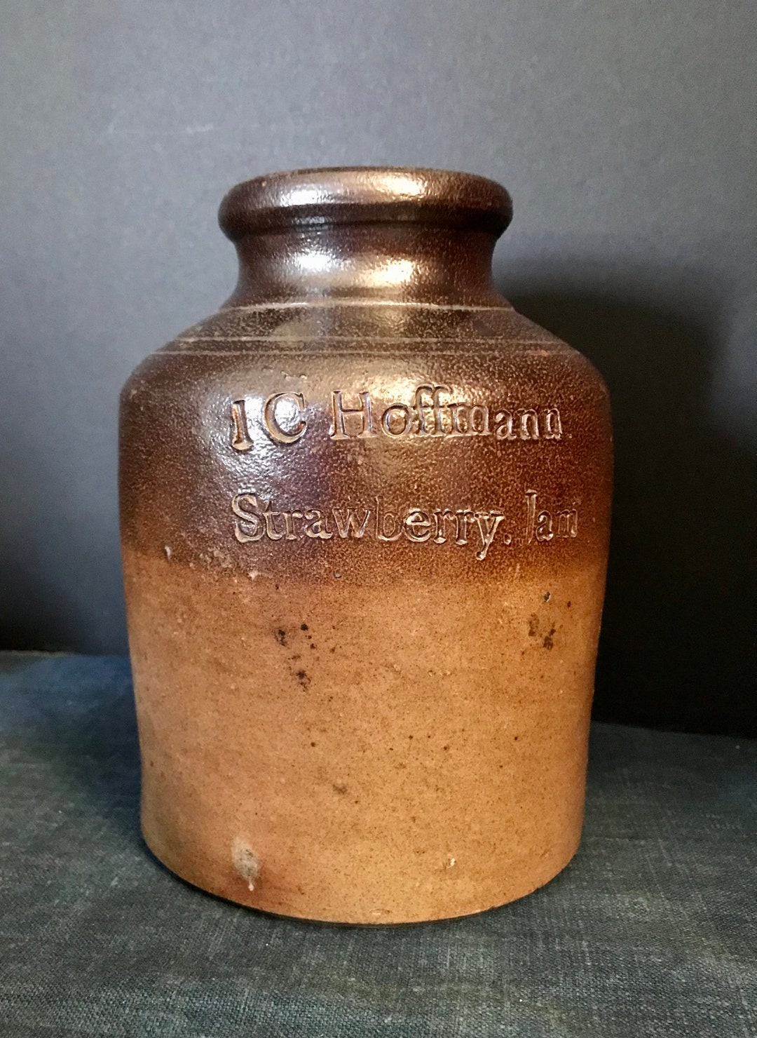 Antique English Saltglazed Stoneware Preserve Jar, Hoffmann, Strawberry ...