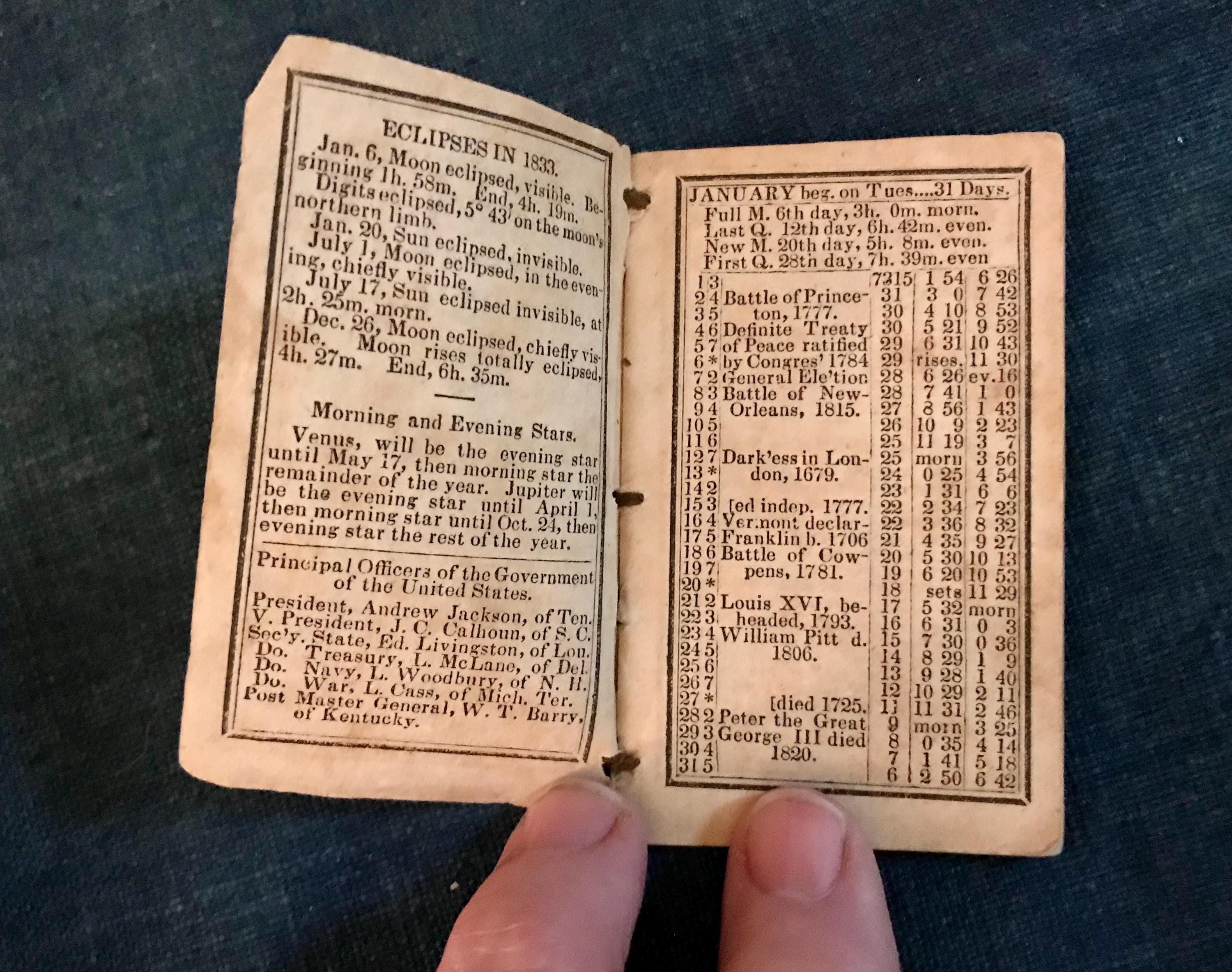 Antique Parker's Miniature Almanac, 1833, Boston - Etsy