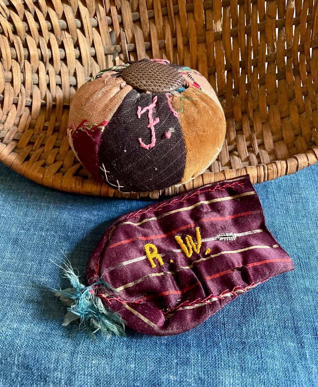 Antique Crazy Quilt Pincushion and Silk Bag - Etsy
