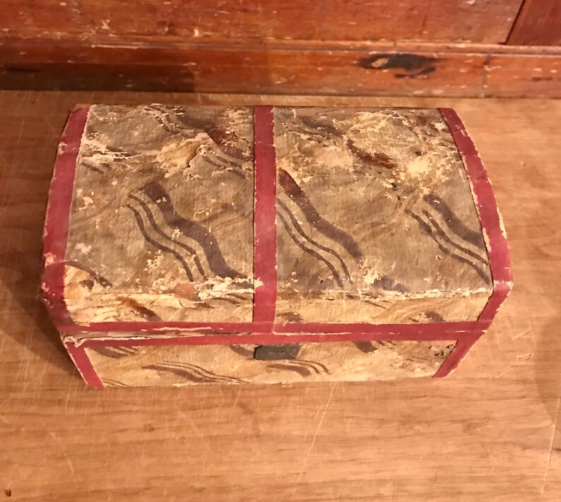 Antique Wallpaper Box Small Dome Topped Wooden Box Red and | Etsy