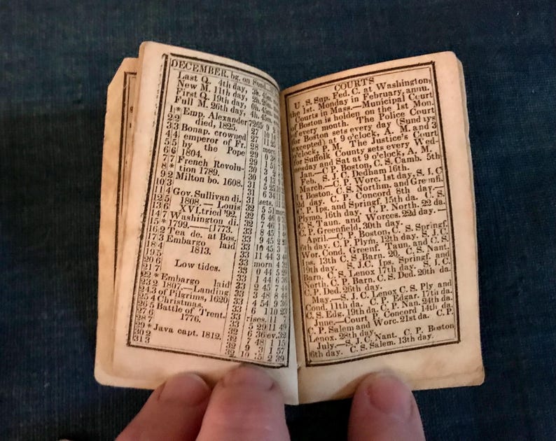 Antique Parker's Miniature Almanac, 1833, Boston - Etsy