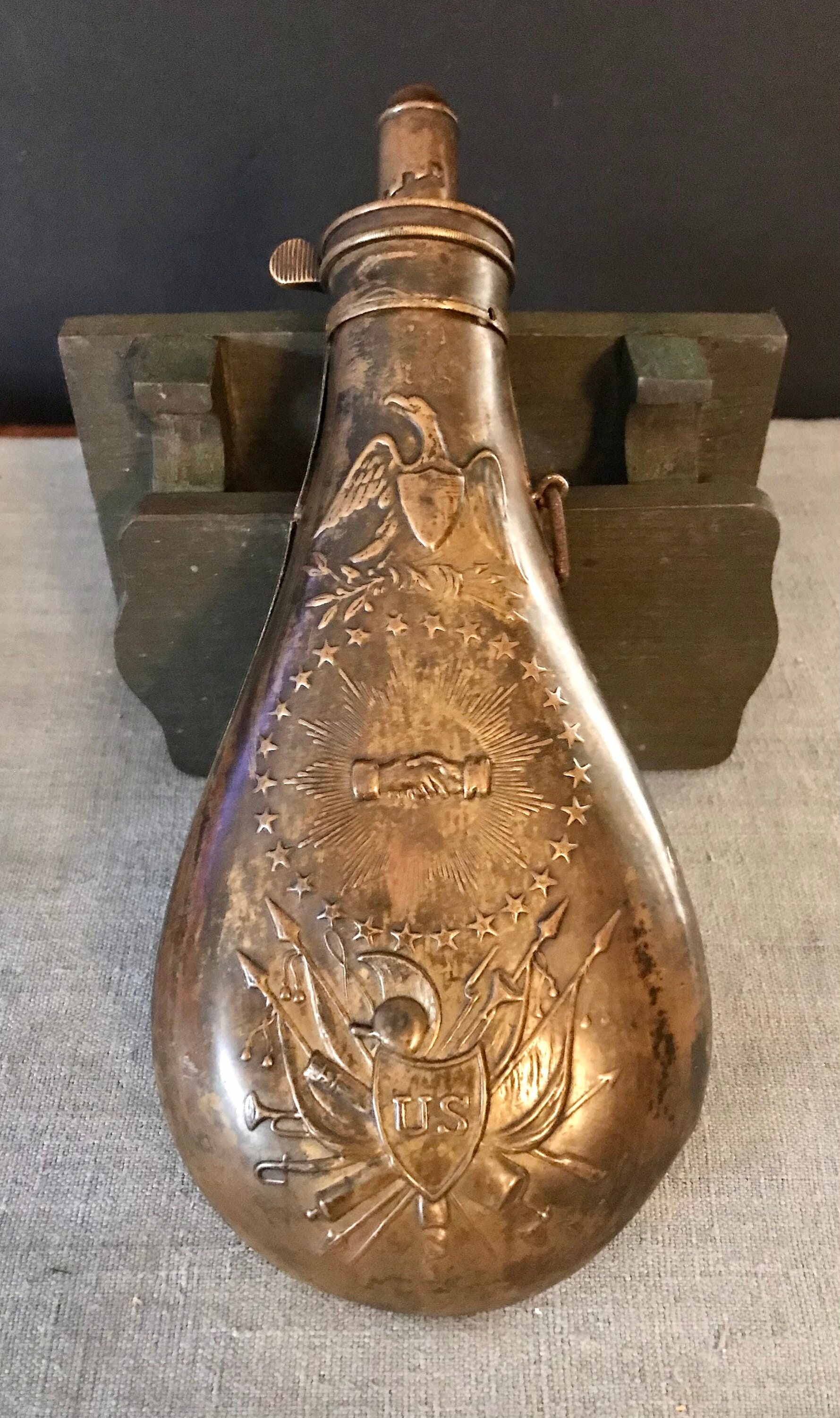 Antique Brass Powder Flask, Black Powder Flask, Victorian Gunpowder ...